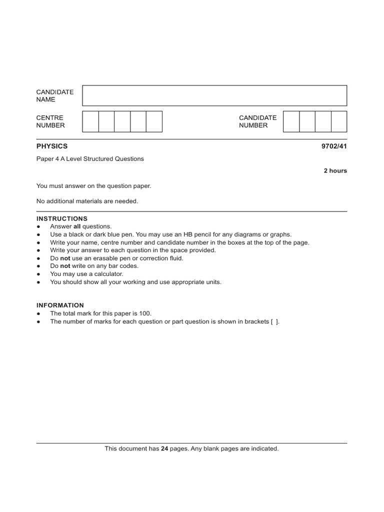 A Level Physics Paper 4 Instructions | PDF | Science & Mathematics