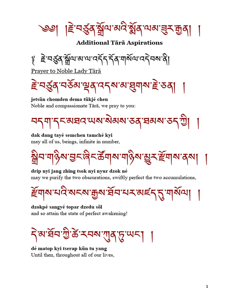 Jetsun Dema Prayer and Aspirations | PDF