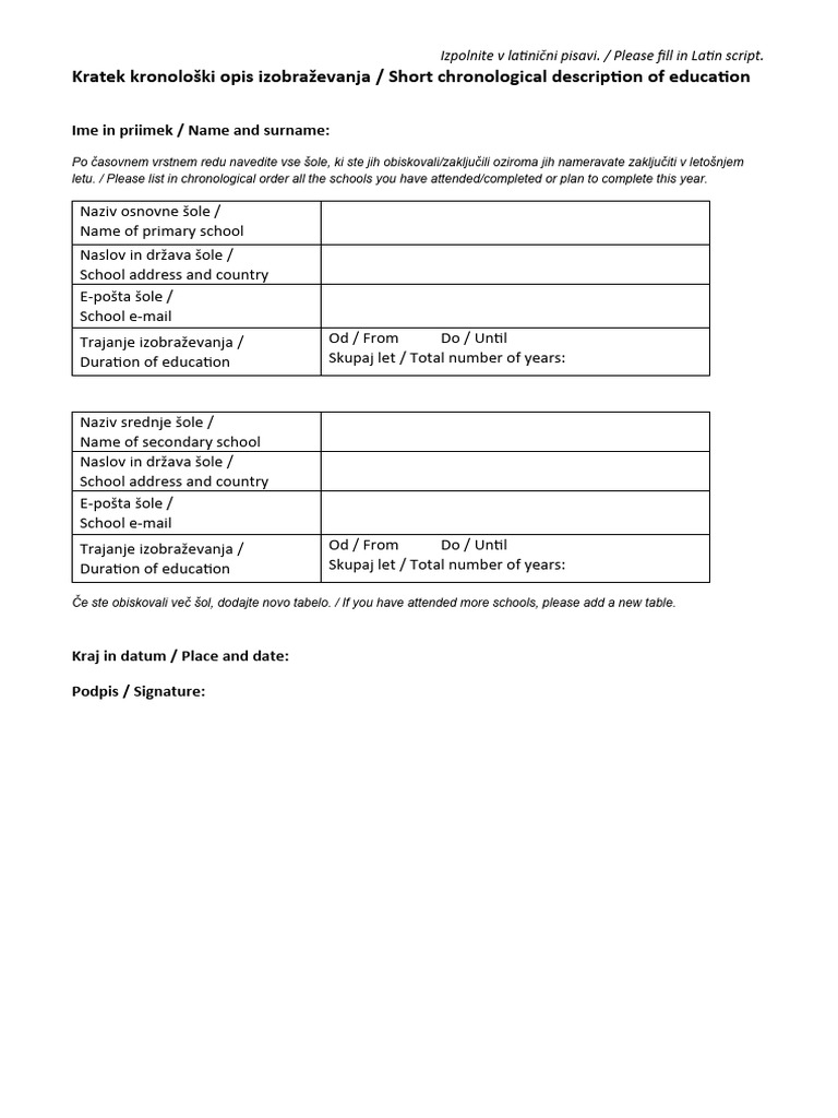 Obrazec Kronoloski Opis | PDF