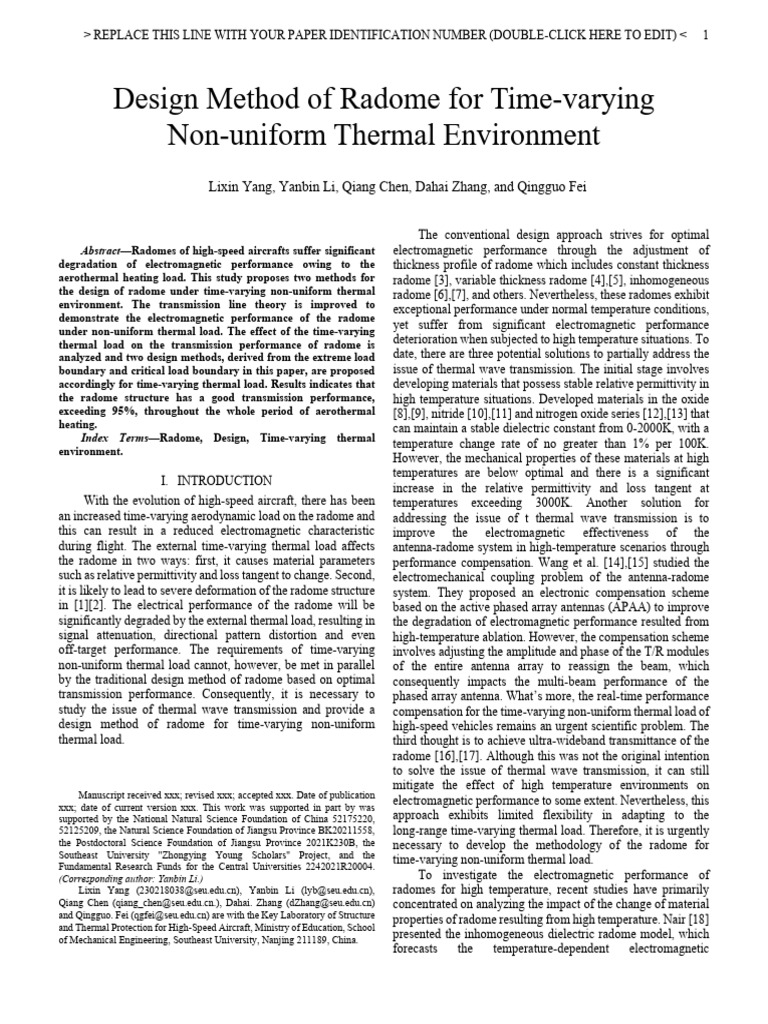 Design Method of Radome For Time-Varying Non-Uniform Thermal ...