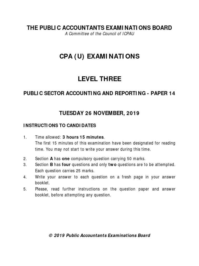 CPA Level 3: Public Sector Accounting Exam | PDF | Expense | Banks