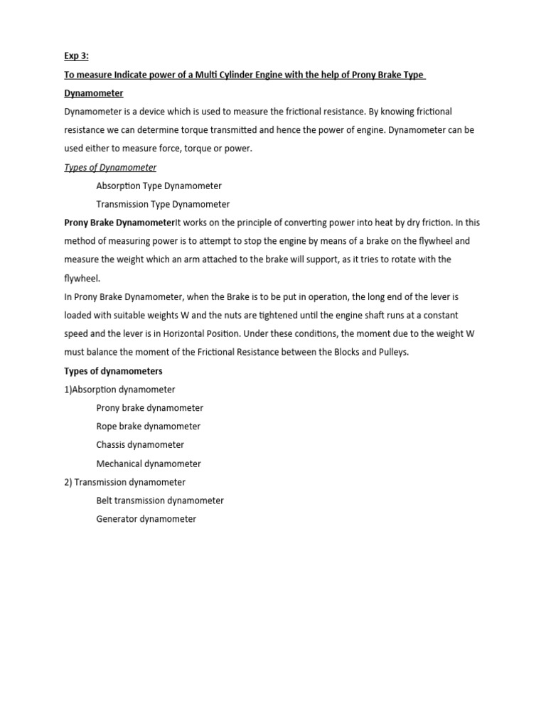 Exp 3 To Measure Indicate Power of A Multi Cylinder Engine With The ...