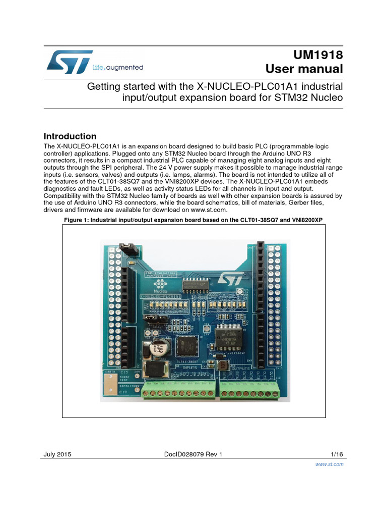 Um1918 Getting Started With The Xnucleoplc01a1 Industrial Inputoutput Expansion Board For stm32 ...
