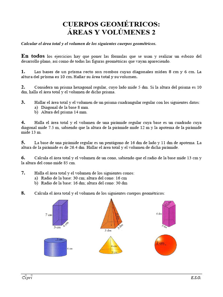 2ESO-15-Cuerpos Geometricos-Areas y Volumenes 2 | PDF