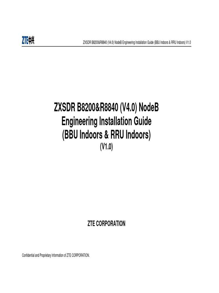 ZXSDR B8200&R8840 (V4.0) NodeB Enhineering Installation Guide (BBU ...
