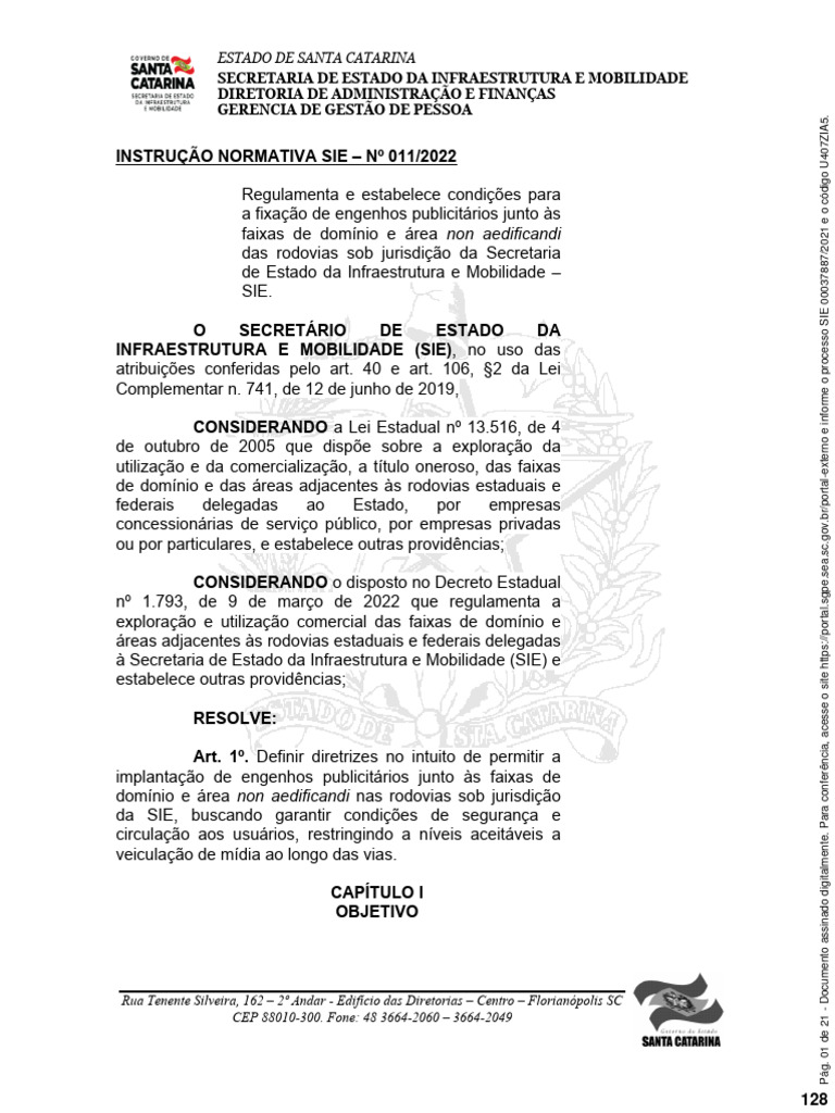 Instrucao Normativa Sie n011 2022 Engenhos Publicitarios | PDF | Publicidade | Tráfego