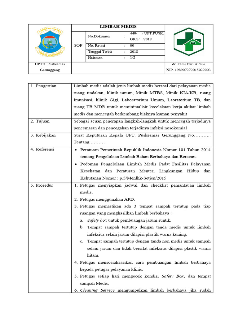 SOP Limbah Medis | PDF