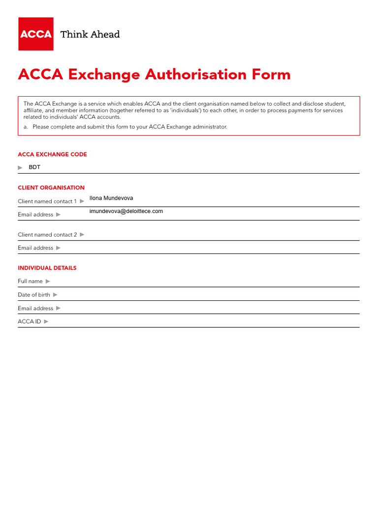 Exchange Authorisation Form DT Audit | PDF