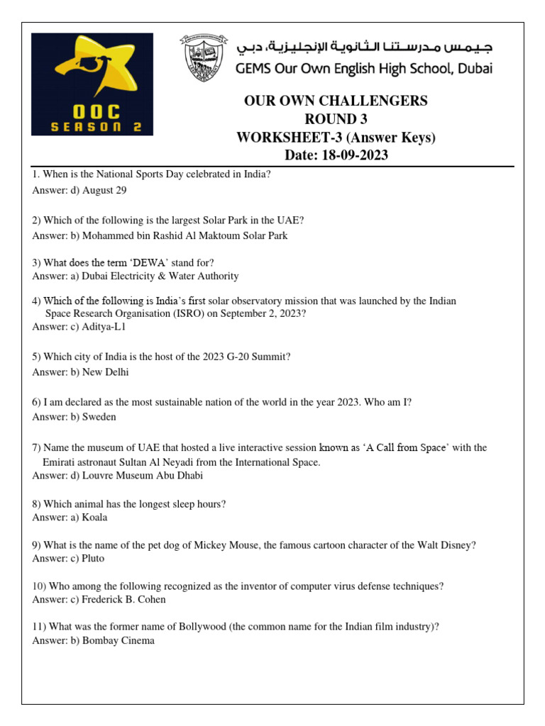 OOC Round 3 Worksheet3 | PDF