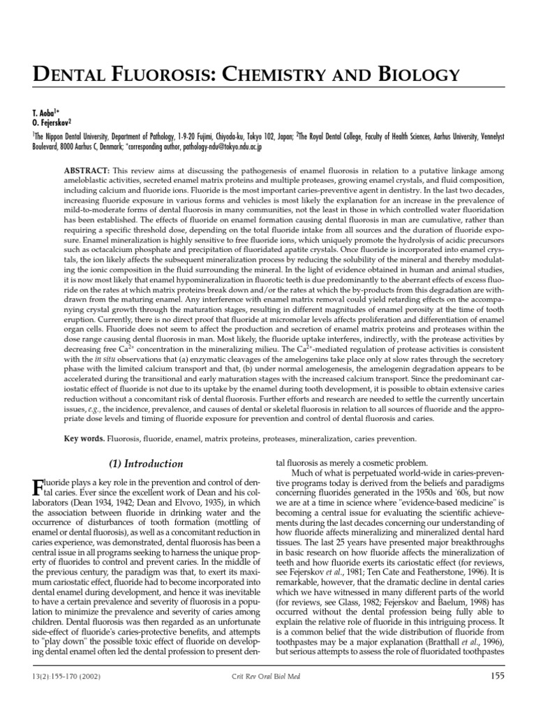 Aoba Fejerskov 2002 Dental Fluorosis Chemistry and Biology | PDF