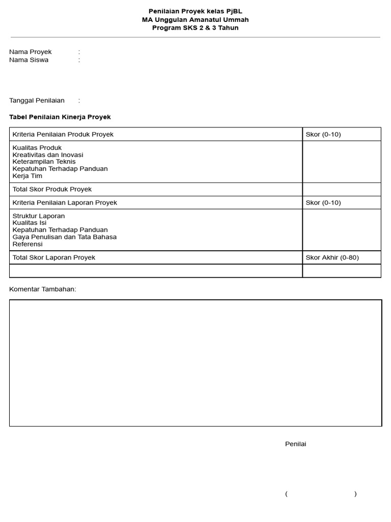 Kriteria Penilaian PJBL | PDF
