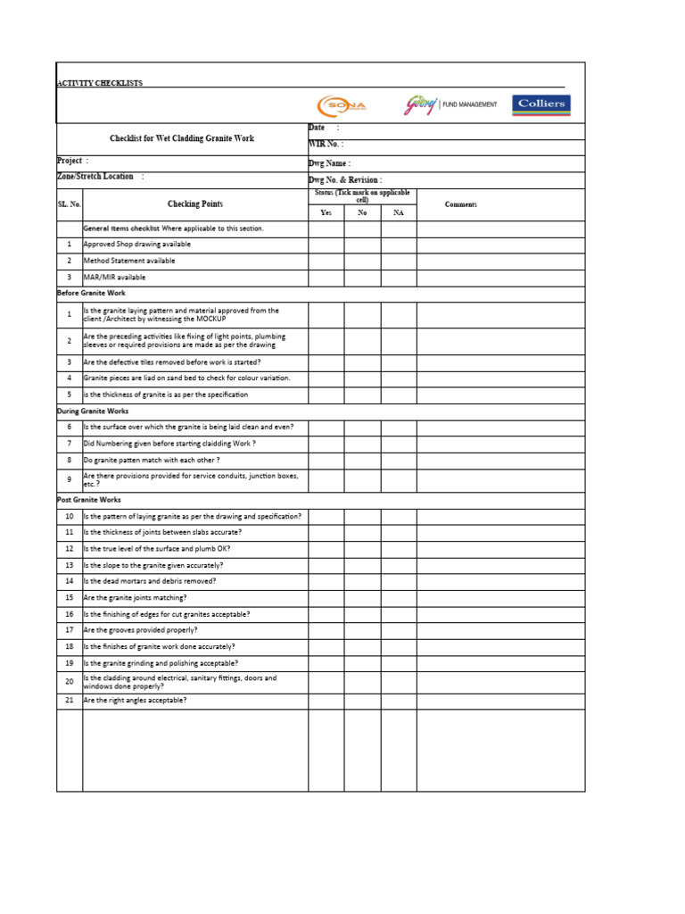 Granit Dry Wall Cladding Cheklist Nwe | PDF