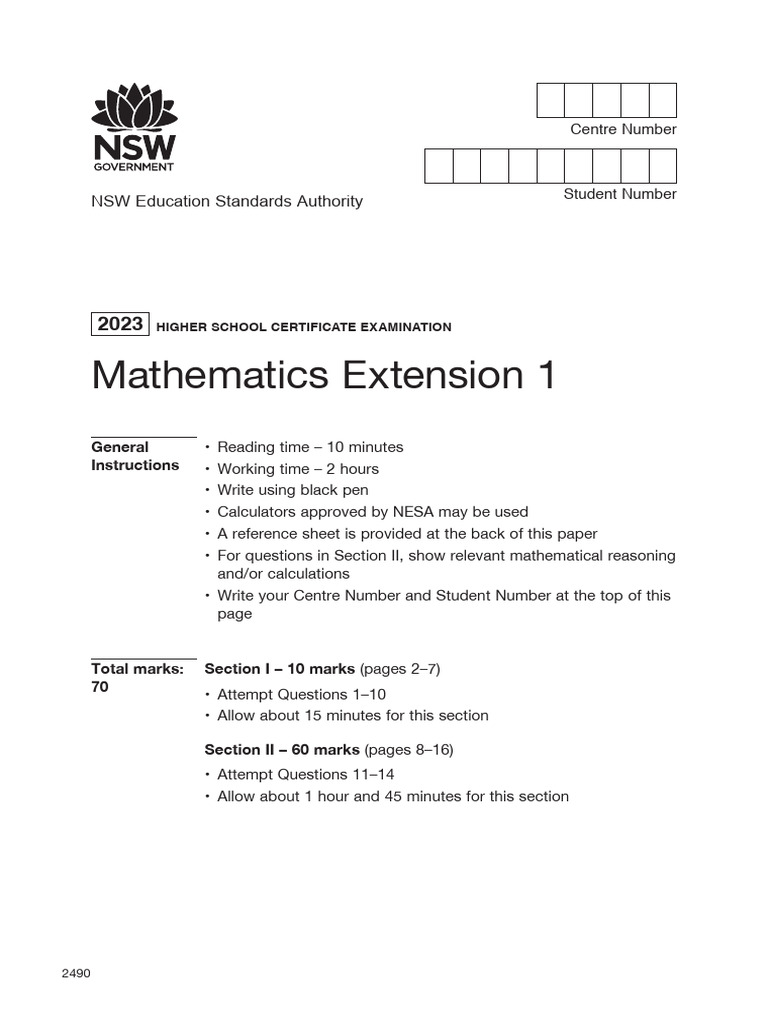 2023 HSC Maths Ext 1 | PDF | Function (Mathematics) | Mathematical Objects