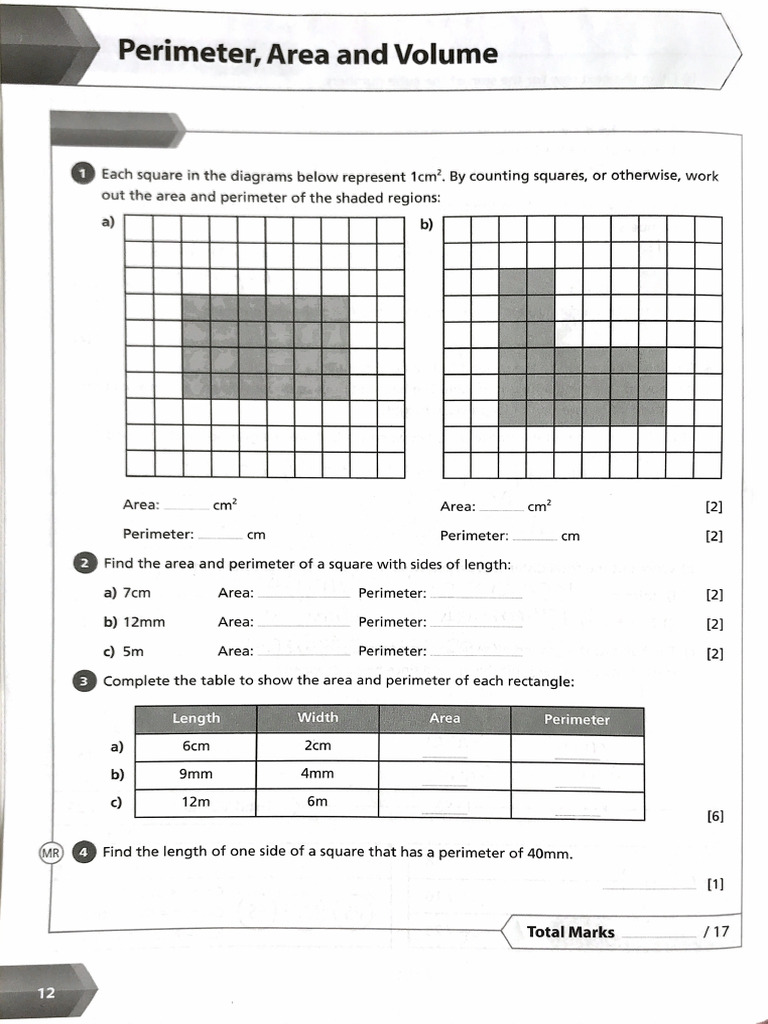 Y7 Revision 3 Perimeter Area and Volume | PDF