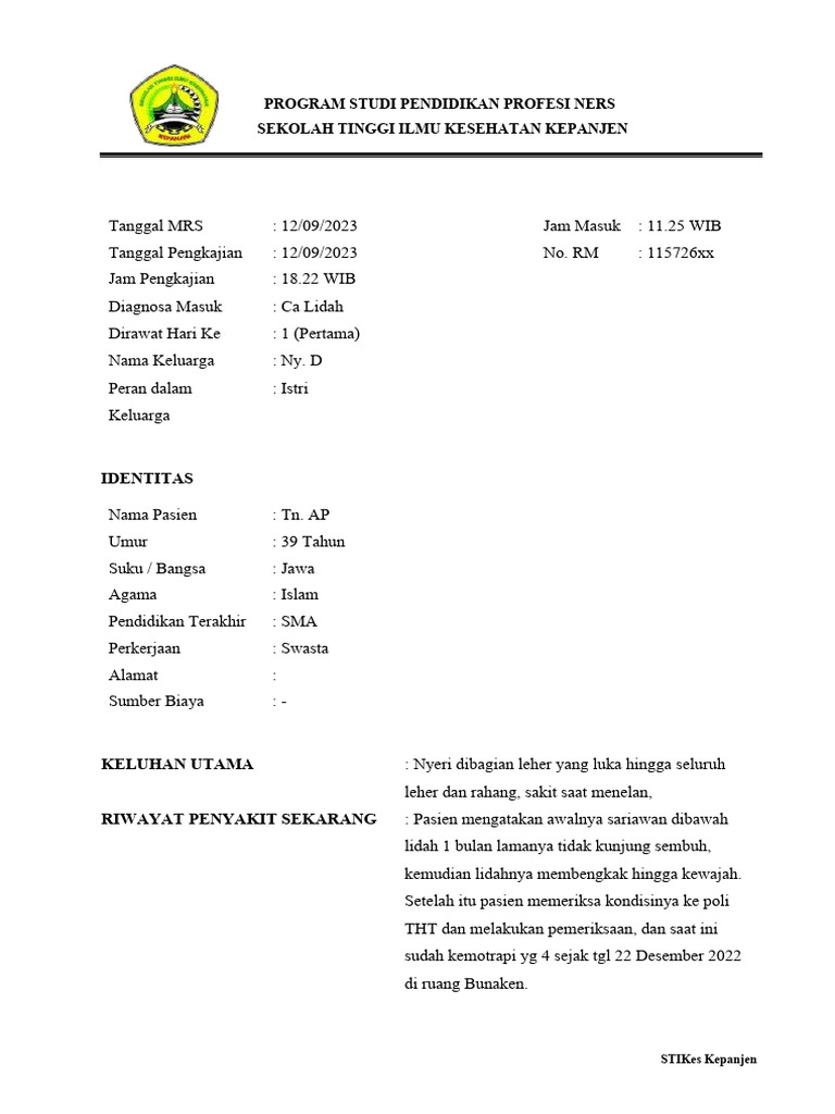 Askep Minggu 1 Tn. AP CA Lidah | PDF