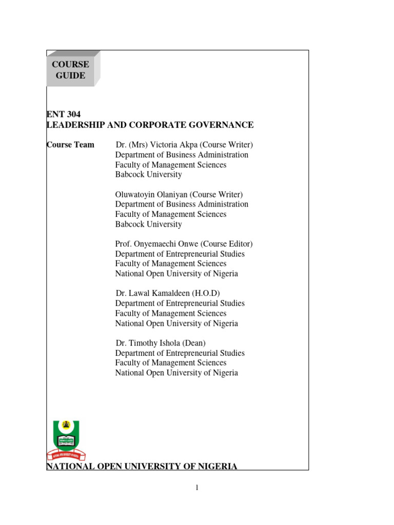 ENT 304 Leadership and Corporate Governance - 0 | PDF