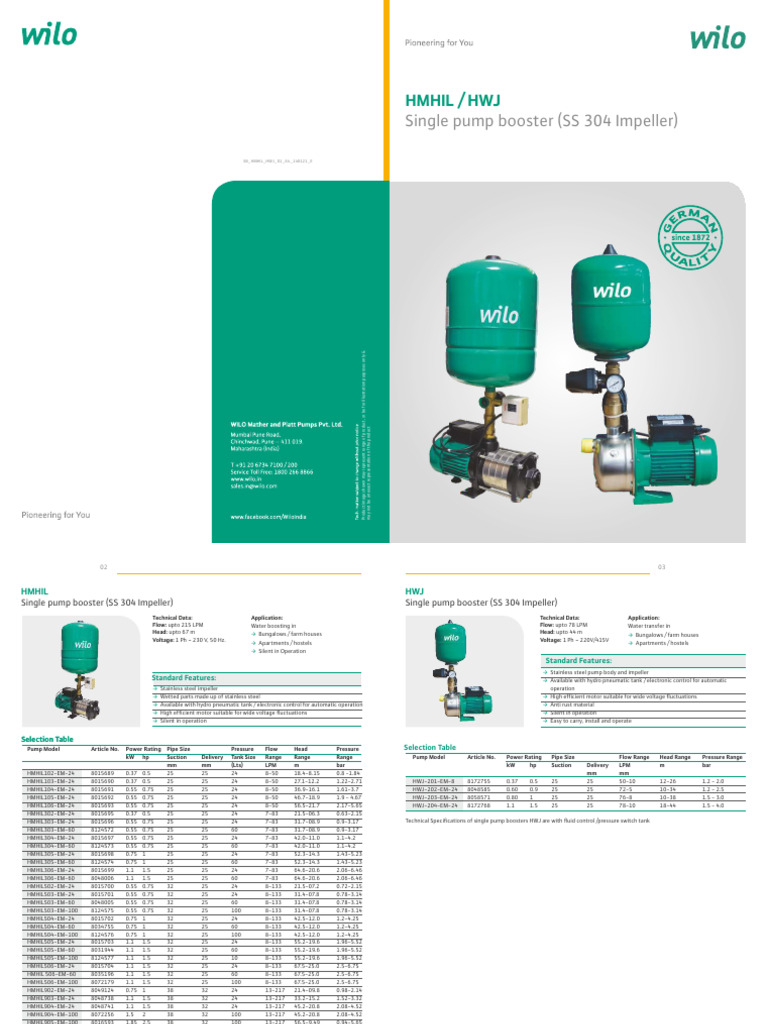 Single Pump Booster Specifications Guide | PDF | Pump | Chemical ...