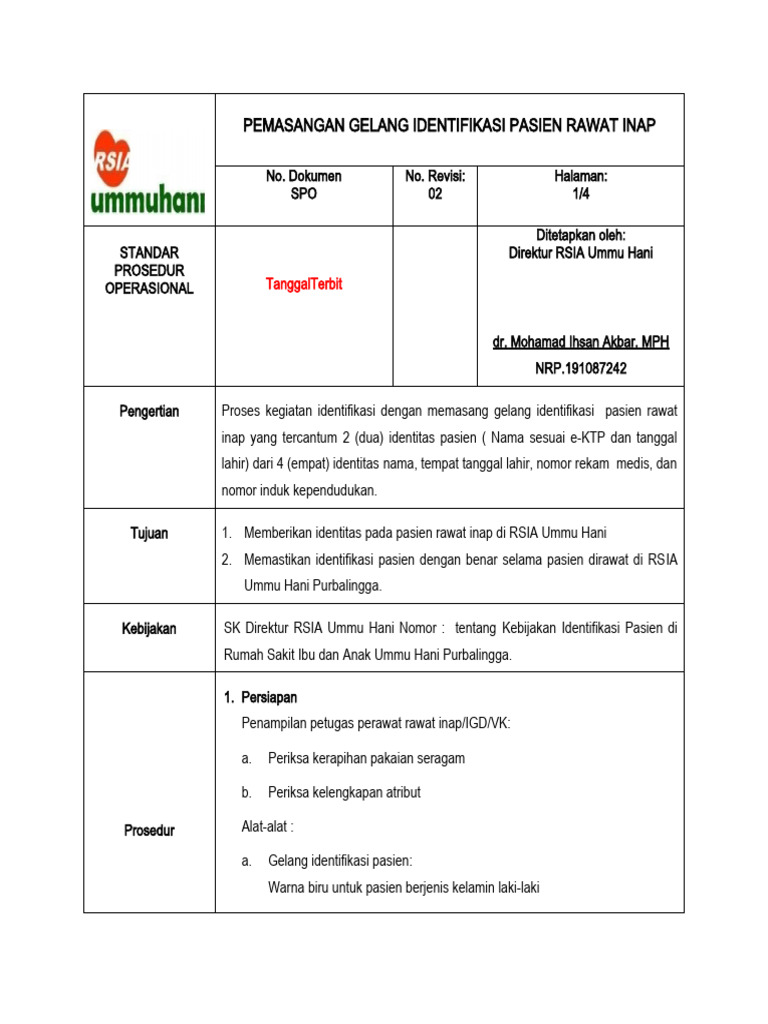 Pemasangan Gelang Identifikasi Pasien RSIA | PDF | Sains & Matematika