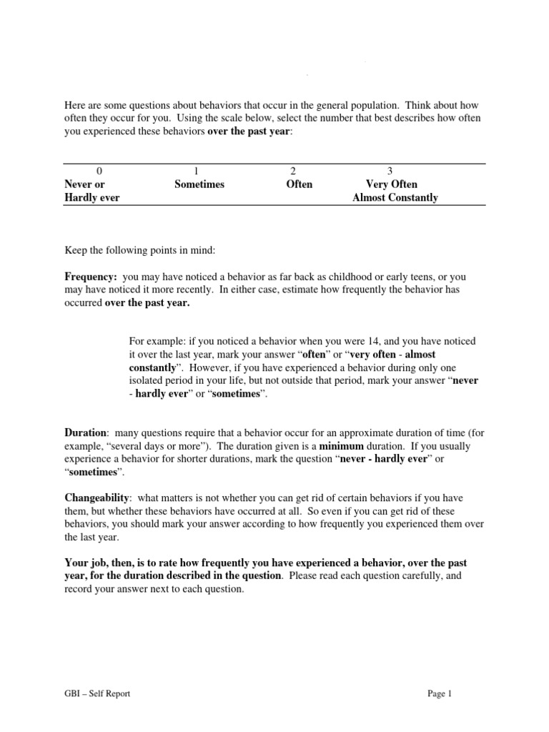 GBI Self-Report: Behavior Assessment | PDF | Behavior | Happiness