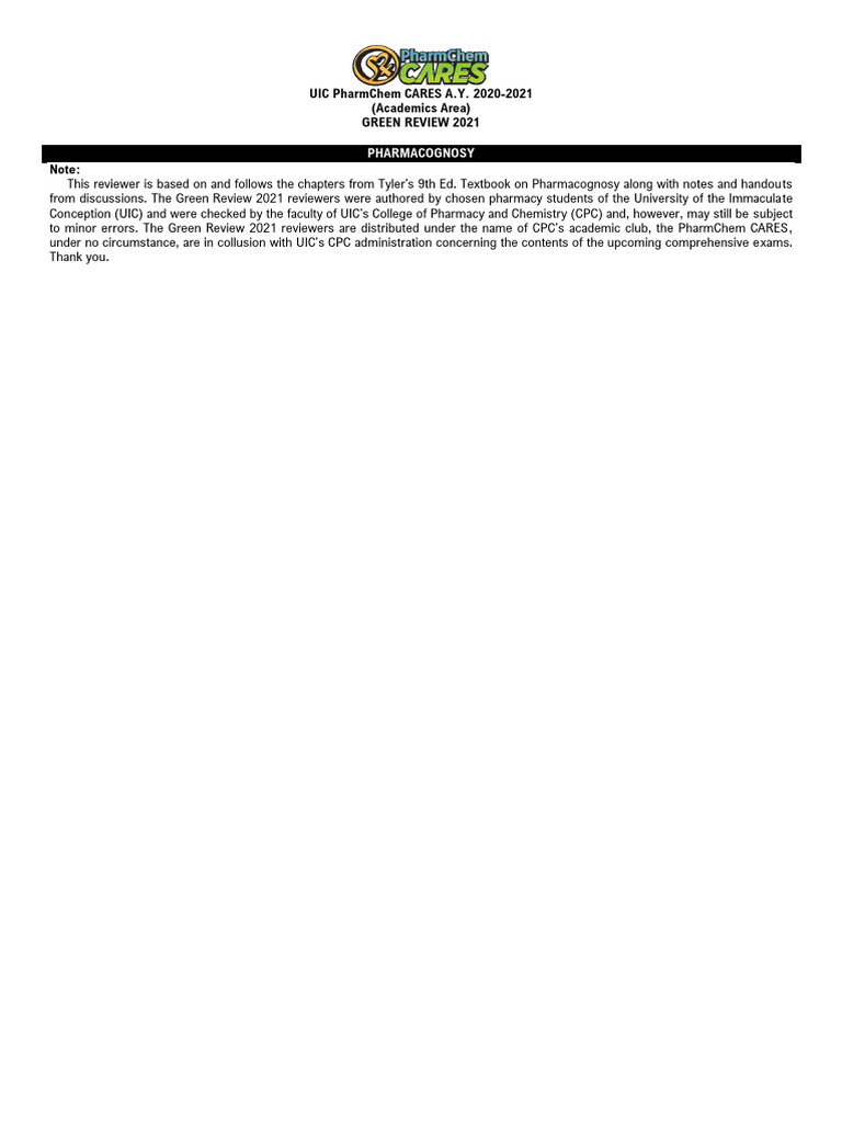 Pcog Reviewer PhChCARES Green Review | PDF | Glucose | Fructose