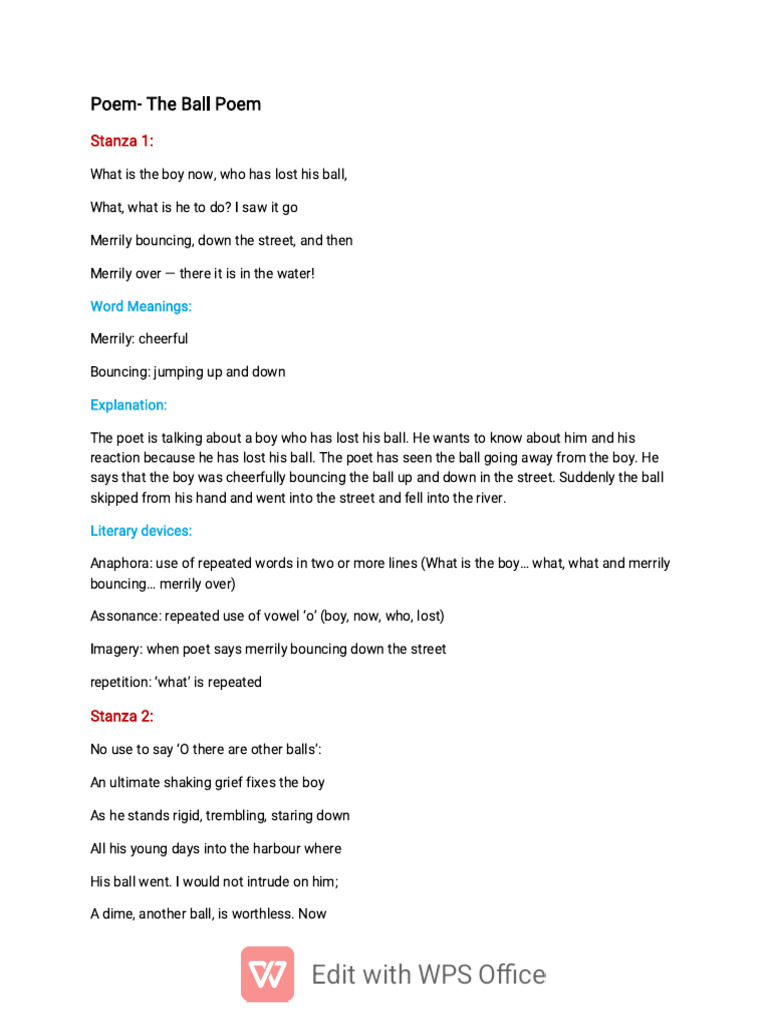 Poem - The Ball Poem-X | PDF
