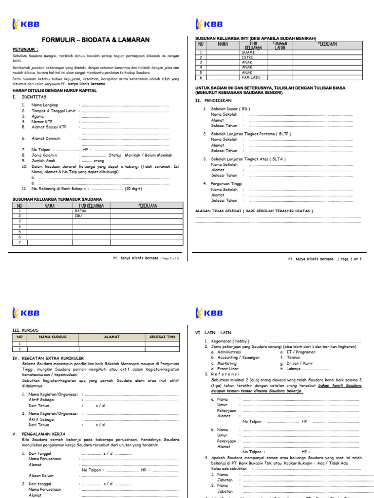 Formulir Biodata dan Lamaran Kerja | PDF