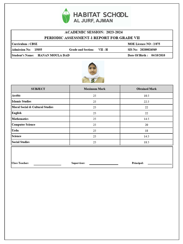 ACADEMIC SESSION: 2023-2024 Periodic Assessment-1 Report For Grade Vii ...