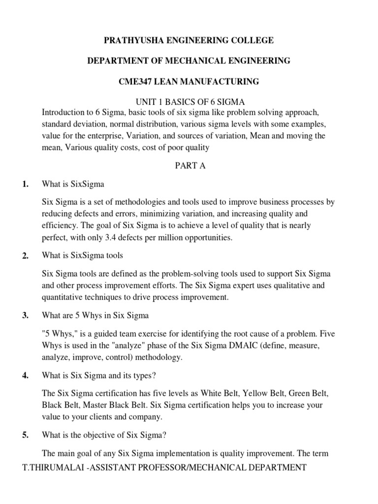 Cme347 Lean Manufacturing Question Bank in PDF | PDF | Six Sigma ...