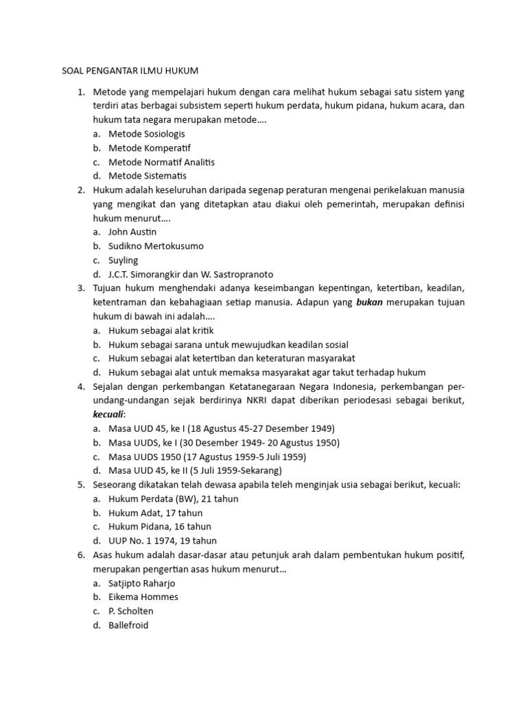 Soal Pengantar Ilmu Hukum | PDF