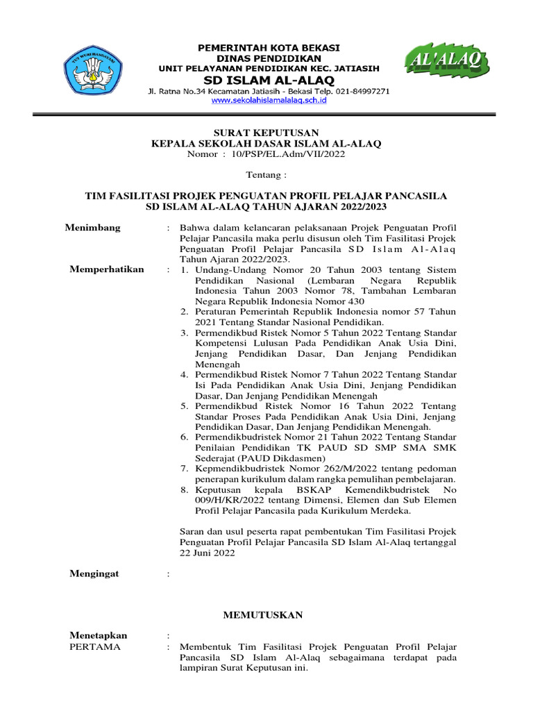 SK TIM Fasilitasi P5 SATPEN | PDF | Karier & Perkembangan