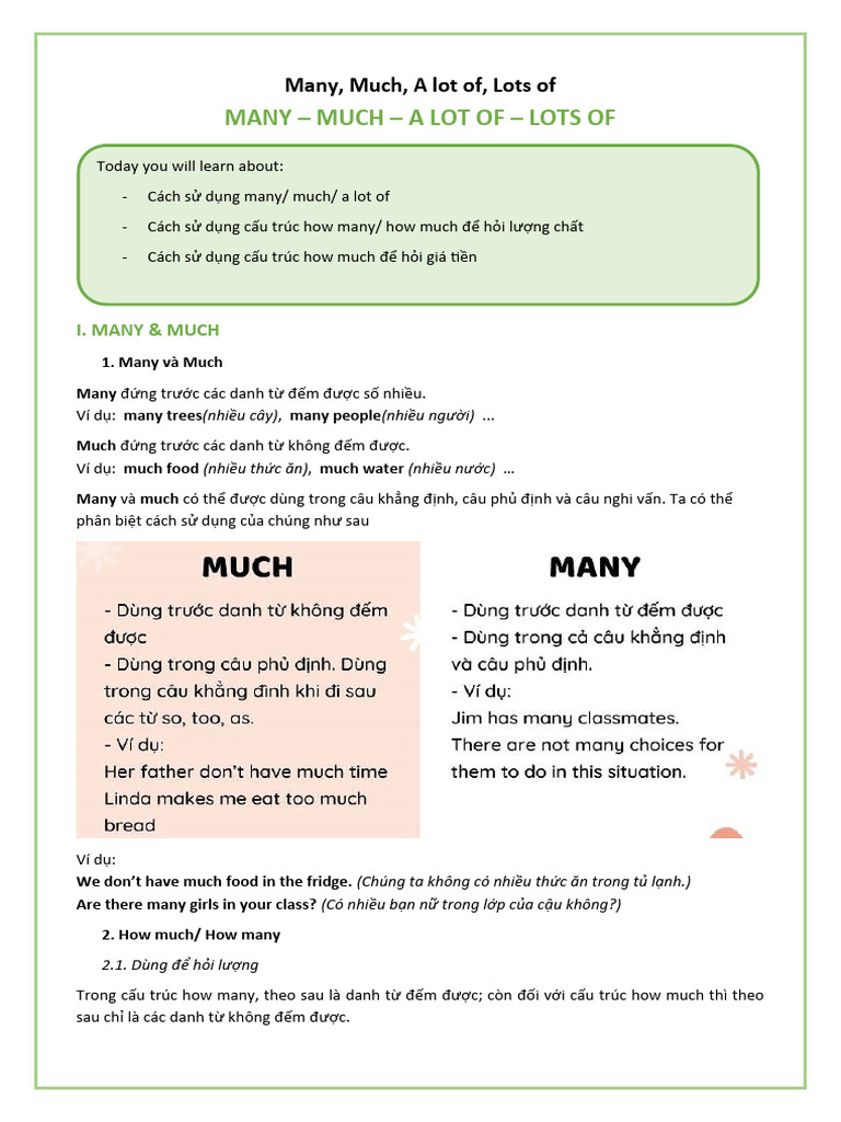 Using Much, Many, A Lot of | PDF | Foreign Language Studies