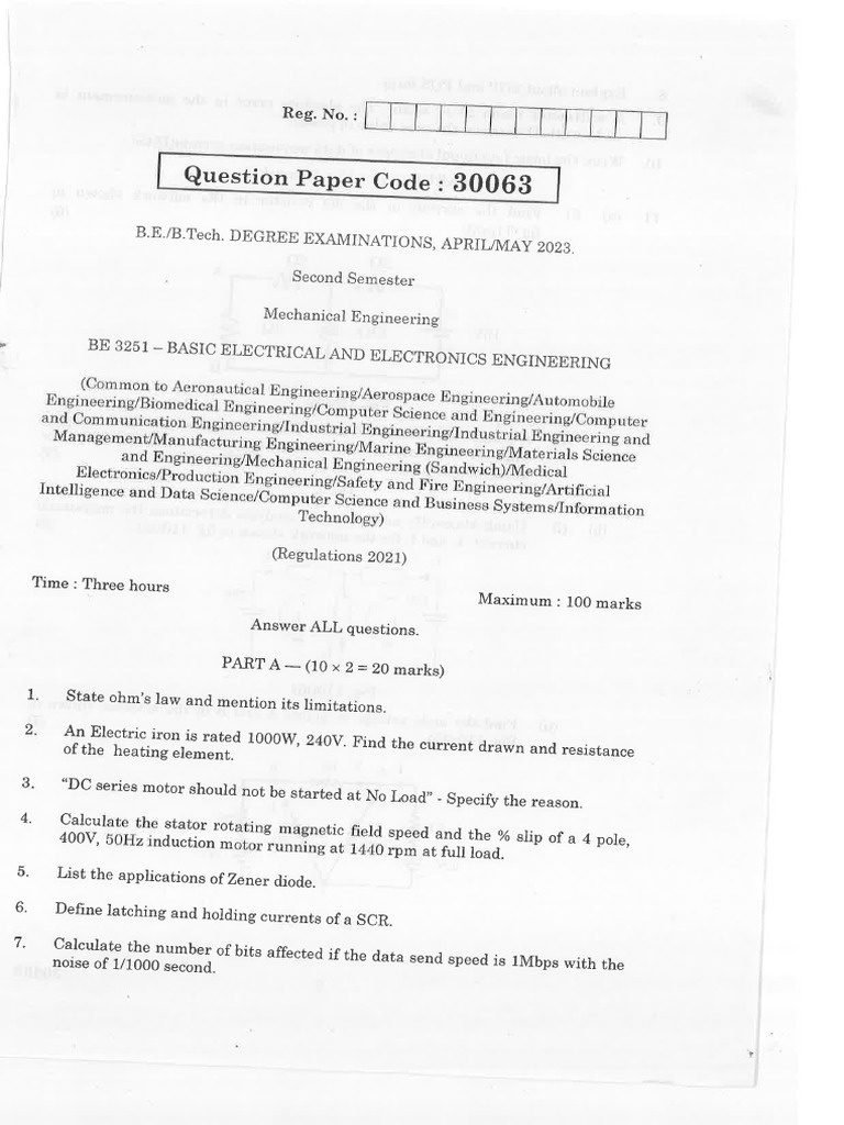 MECH-ND-2022-BE 3251-Basic Electrical and Electronics Engineering-490509147-20230926192208 | PDF