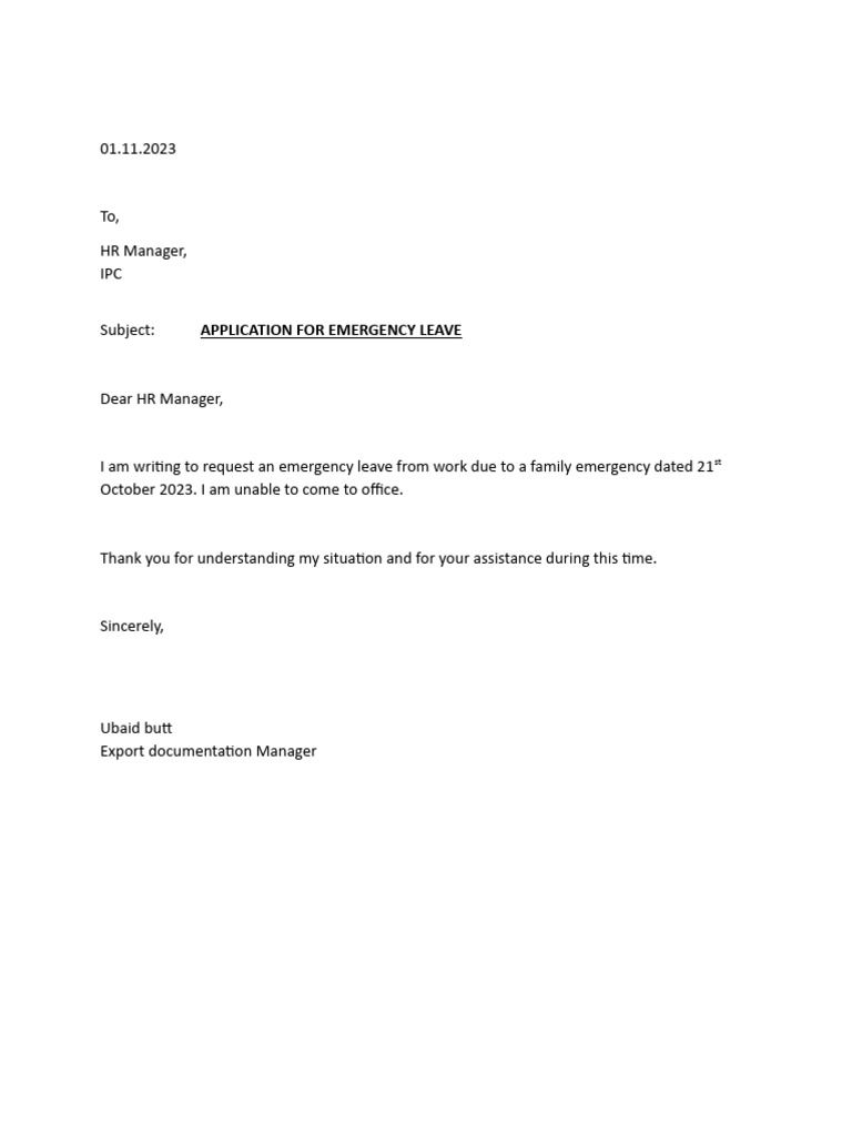 Emergency Leave Application for Family | PDF