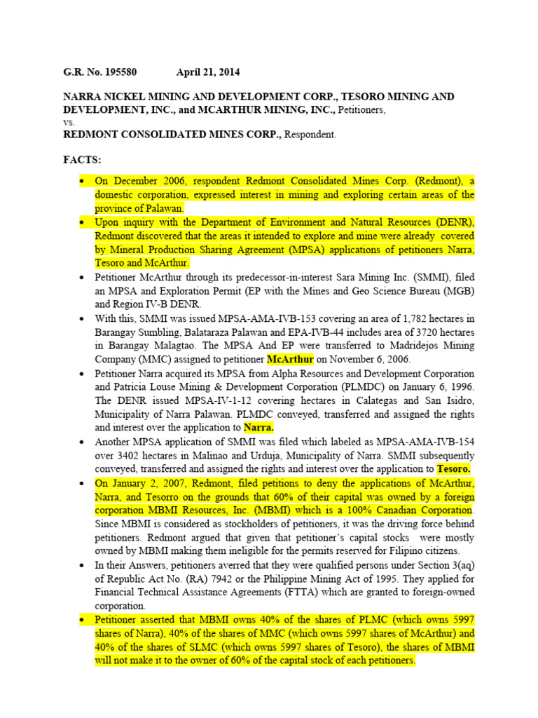 Narra Nickle Mining vs. Redmont Consolidated. 722 SCRA 382 (2014 ...