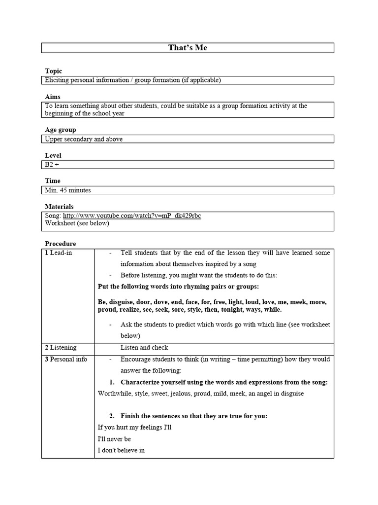 Thats Me, Upper-Sec. and Above, B2+ | PDF