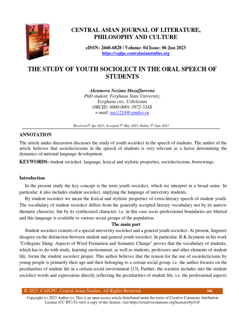 The Study of Youth Sociolect in The Oral Speech of Students | PDF ...