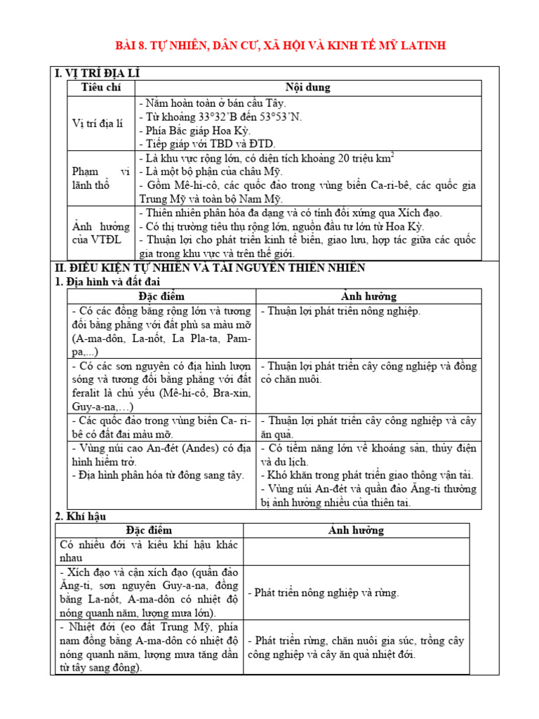 Bài 8. KV Mĩ La Tinh - CTST | PDF