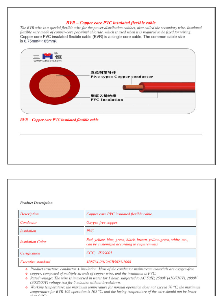 BVR - Copper Core PVC Insulated Flexible Cable | PDF | Insulator ...