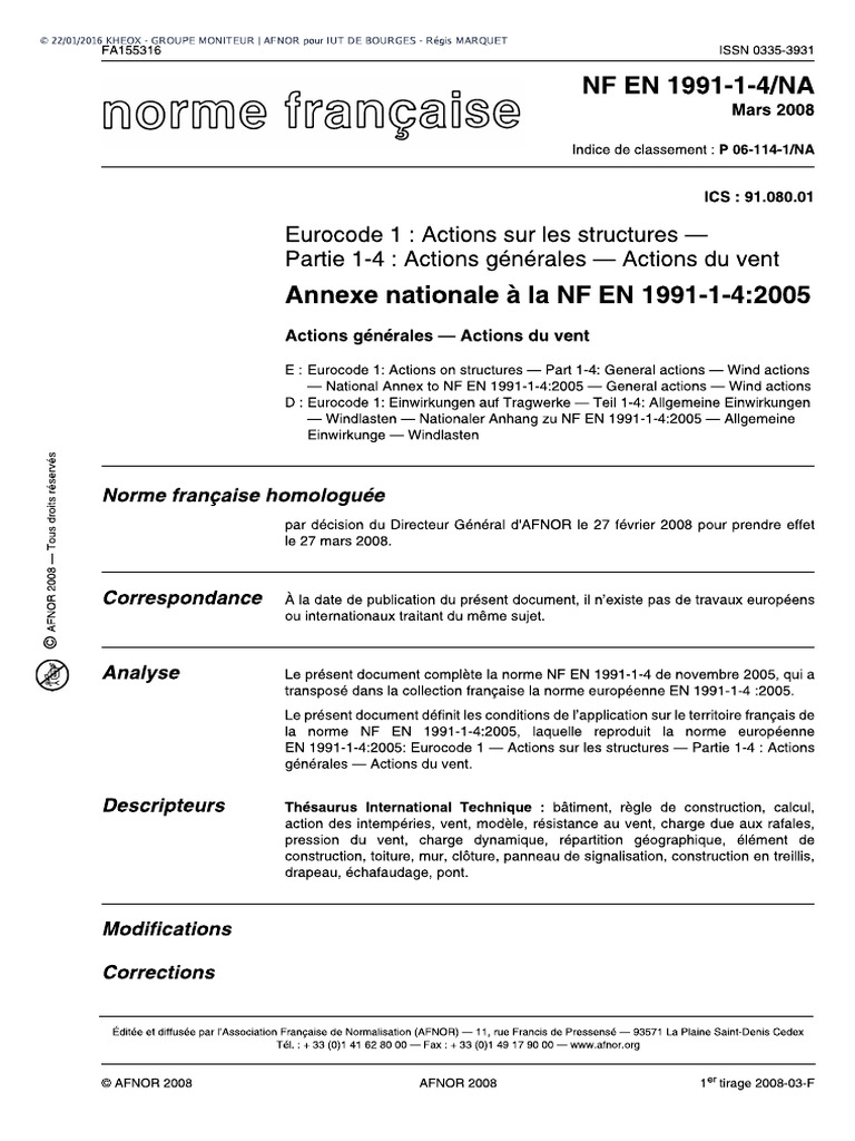 Eurocode 1 Partie 1-4 Charges W | PDF