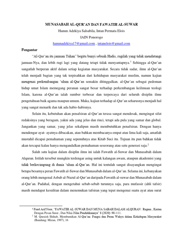Munasabah Al Qur'an Dan Fawatih Al Suwar - Kel 9 | PDF