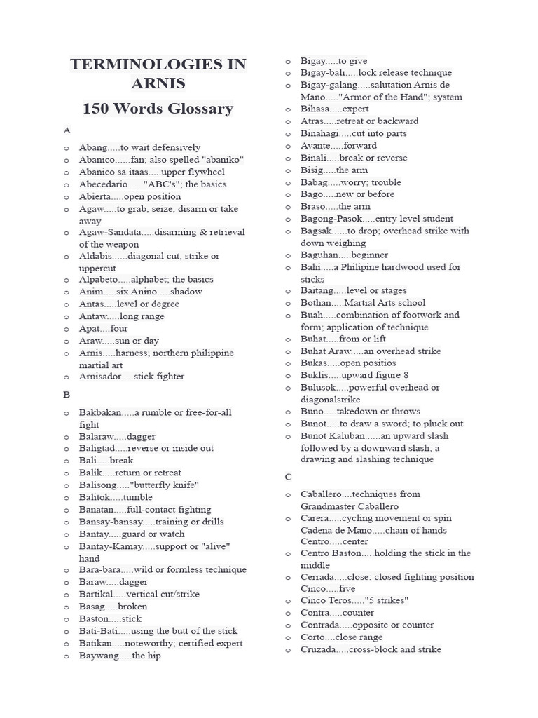 Terminologies in Arnis | PDF