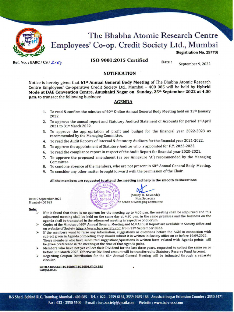 Agm Notice Eng. | PDF