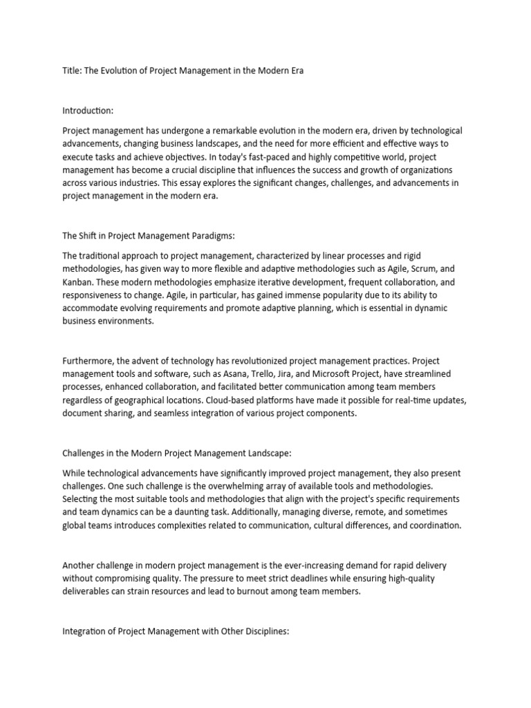 The Evolution of Project Management in The Modern Era | PDF | Project ...