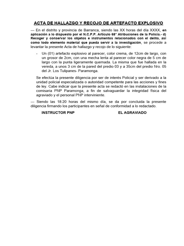 Acta de Hallazgo y Recojo | PDF