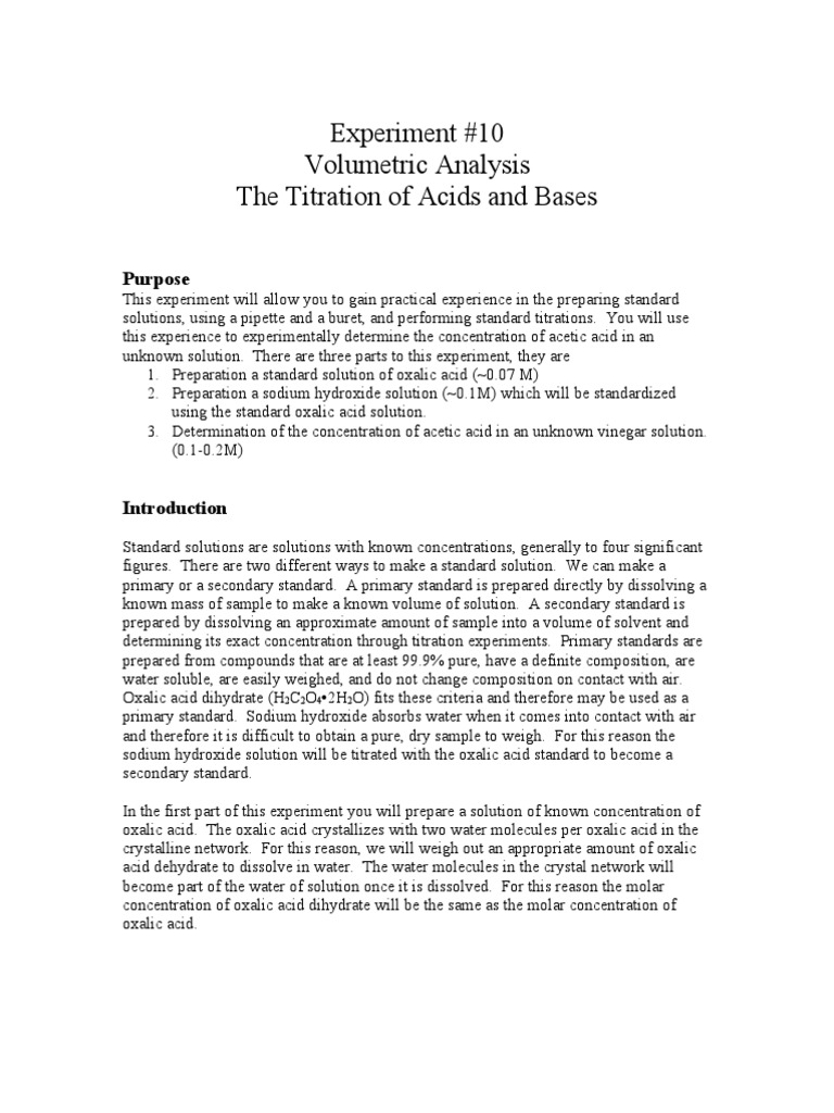 Experiment 10 Titration v2 | PDF | Titration | Chemistry