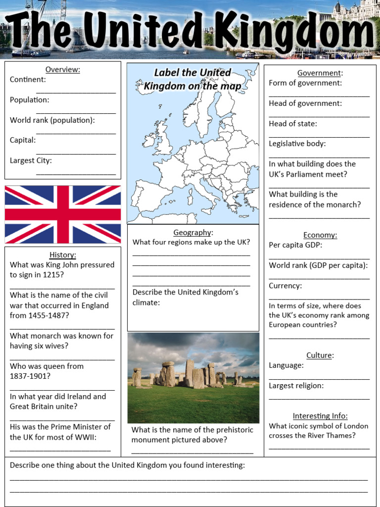 United Kingdom Worksheet | PDF | United Kingdom | England
