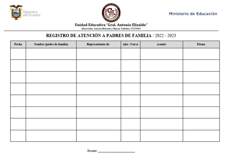 Registro De Atención A Padres De Familia Pdf