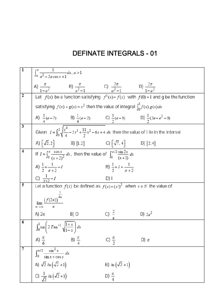 Definate Integrals - 01 | PDF