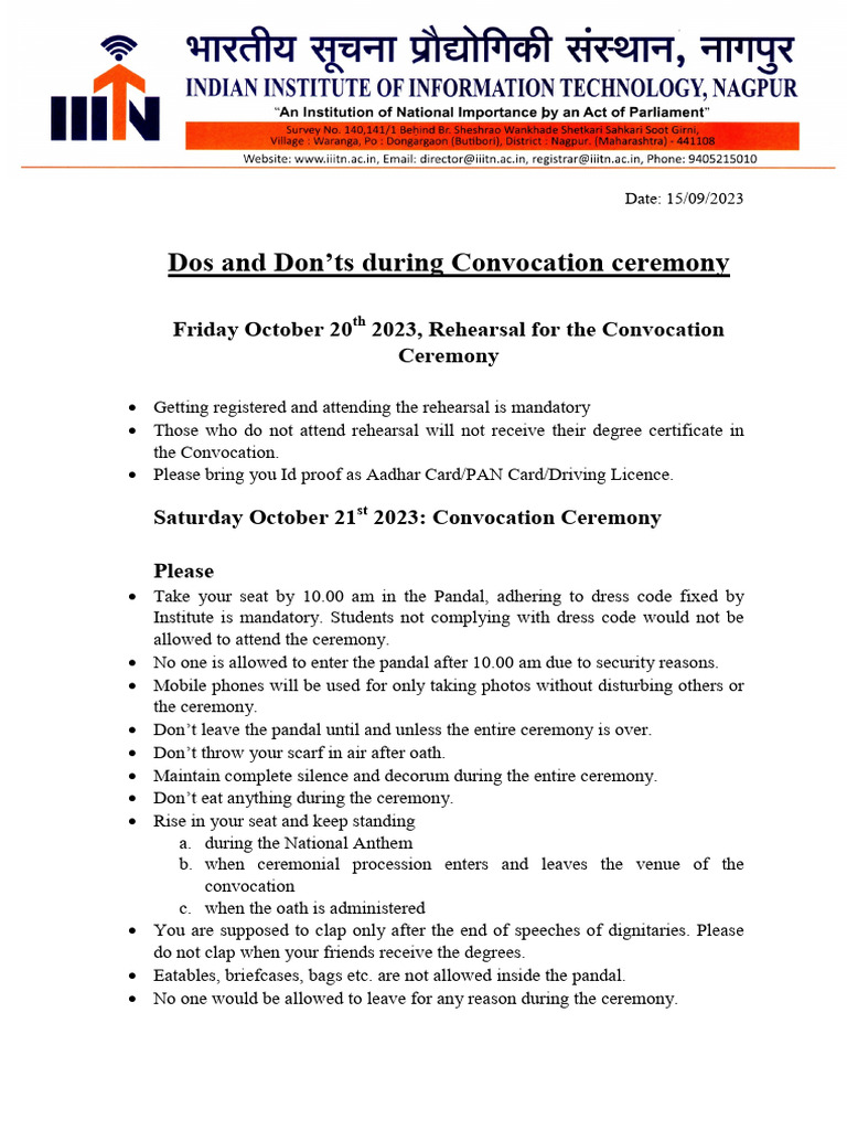 Convocation Ceremony Guidelines and Dress Code | PDF
