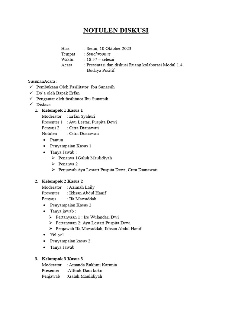 Notulen Diskusi Budaya Positif | PDF